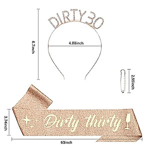 30th Birthday Sash & Rhinestone Dirty 30 Birthday Headband Kit- "Dirty thirty" Birthday Sash Happy 30th Birthday Decorations for Women 30th Birthday Gifts Party Decorations (Rose gold)