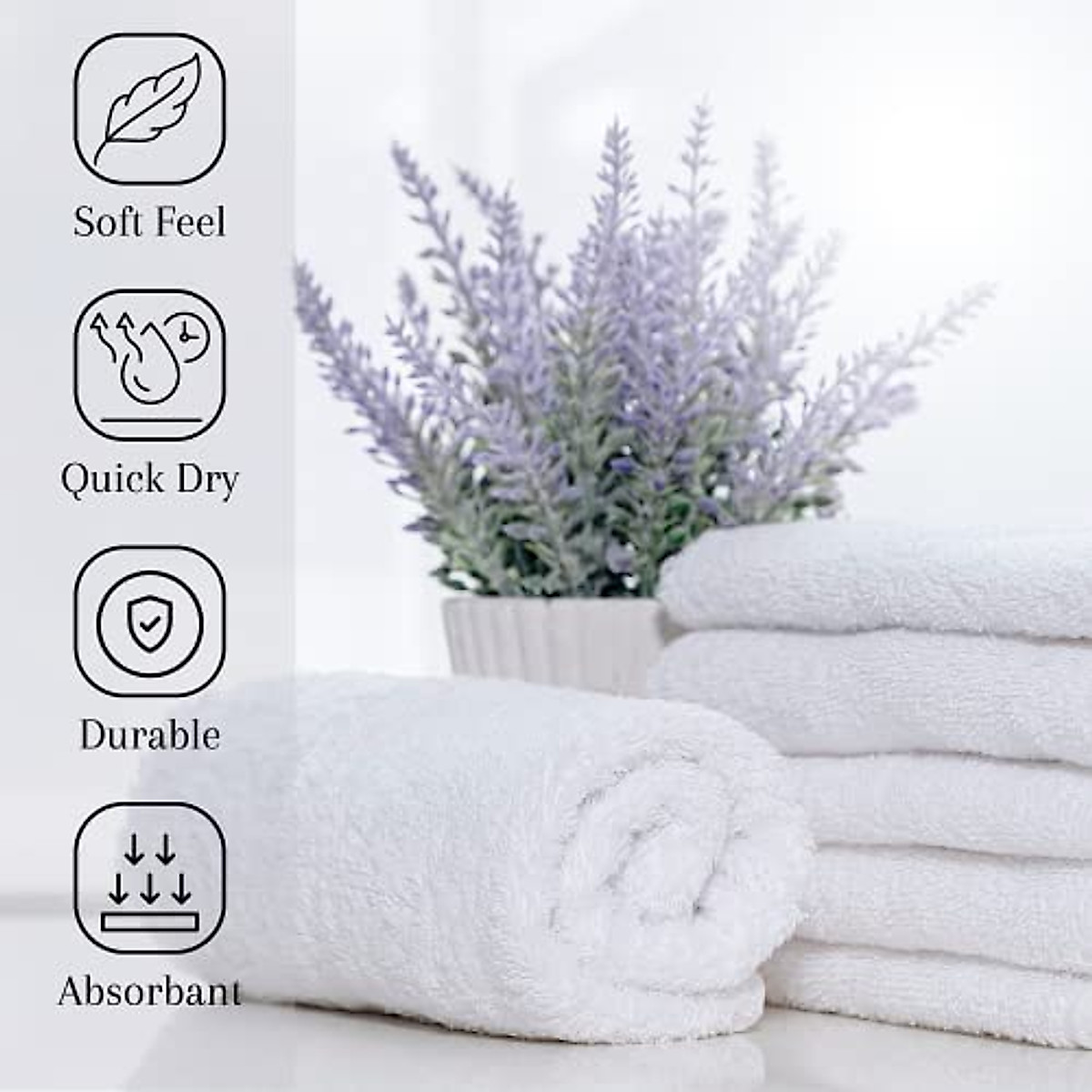 GOLD TEXTILES Premium Washcloths Towel Set (12 Pack, White, 12x12 Inches) Multi-Purpose Soft, Machine Washable Sports & Workout Towels (White, 12 Washcloths)