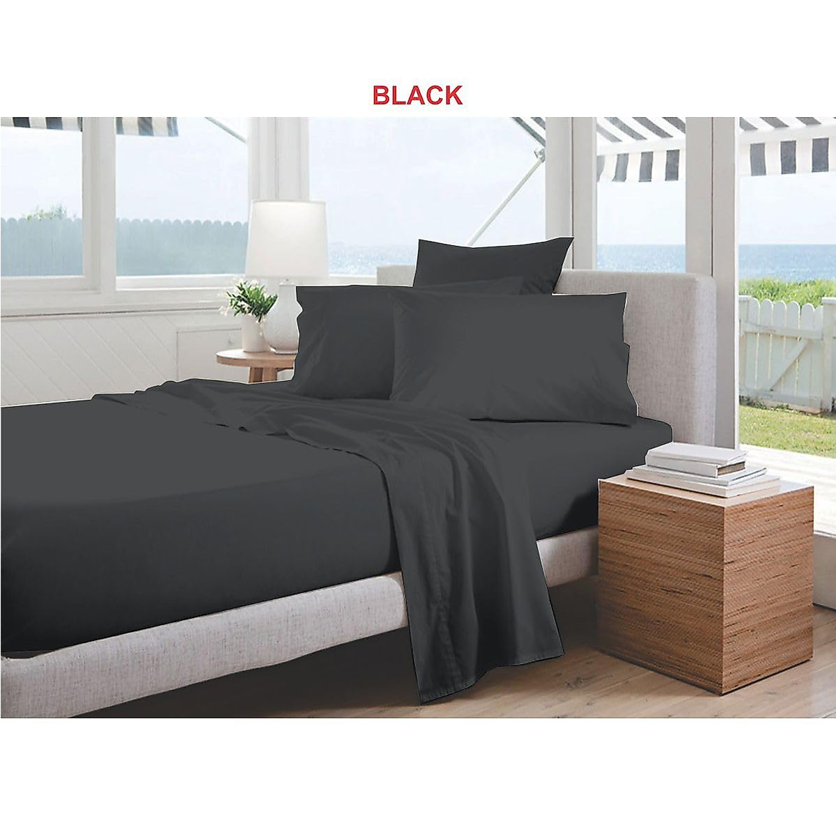 Crescent Bedding 100% Cotton 3 PC Twin XL Sheet Set Soft and Comfy - Twin Extra Long, 15" Deep Pocket, 39" x 80" Great for Dorm Room, Hospital and Split King Dual Adjustable Beds (Black, Twin XL)