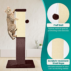YULOYI Cat Scratching Post, 32 Inch Cat Scratching Post for Large Cats, Cat Scratcher with Nature Sisal, Cat Scratch Post for Indoor Large Cats and Kitten, Brown
