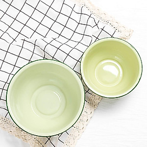 Walbest 1Pc Enamelware Bowl, Chinese Enamel Bowl Mixing Bowl for Kitchen, Dinner Bowls for Ramen, Salad, Soup, Pasta, Cereal, Noodle, Pho, Rice, Snack, For Kids Green L - 8.66" x 3.94"
