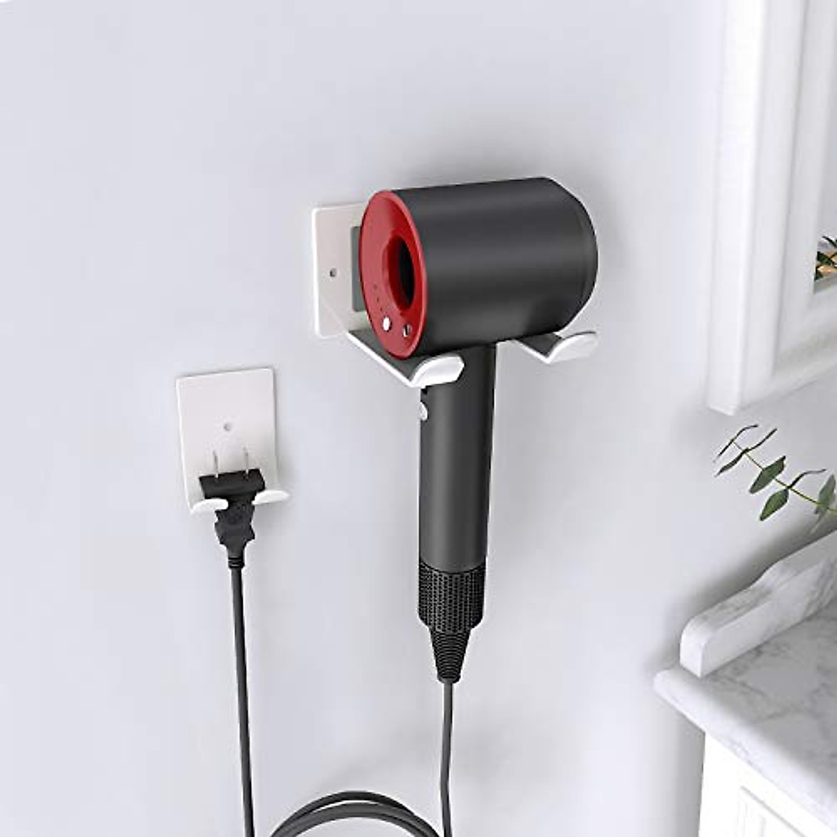 Hair Dryer Holder,FLE Blow Dryer Holder Wall Mounted Fit for Most Hair Dryers White