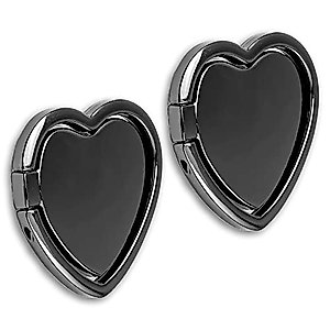 [2 Packs] Love Heart Shaped Glossy Finish Cell Phone Ring Holder Stand, 360 Degree Rotation Finger Ring Kickstand with Polished Metal Phone Grip for Magnetic Car Mount (Black)