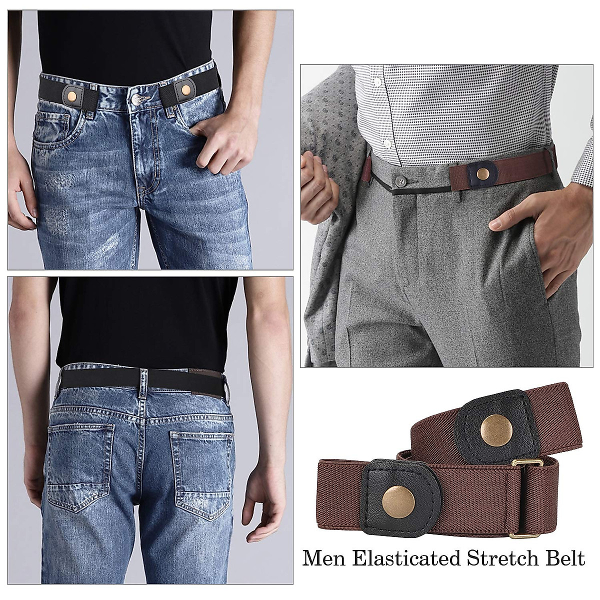 No Buckle Invisible Elastic Stretch Belt for Men/Women Fits waist 24-50in (02 2Pack Black&Brown, Fits waist size 36"-50")