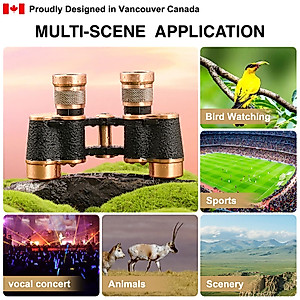 Fetch Falcon Full Metal Body FMC BAK4 HD 8x24 Binoculars(Third Generation High-Powered, Water-resistance, and Portable) Ideal for Camping, Hunting, Tourism, and Mountain Climbing (Rose Bronze)