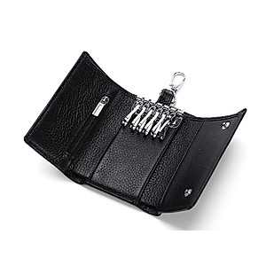 RuoFeng Keychain Key Holder Ring with 6 Hooks Snap Closure (Black)