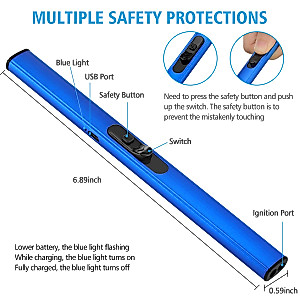 2 Pack Candle Electric Lighter, USB Rechargeable Arc Plasma Windproof Portable Flameless Lighter, No Fuel Needed, Sleek Design, Triple Safety, Perfect for Kitchen Camping Xmas, Blue+Gold