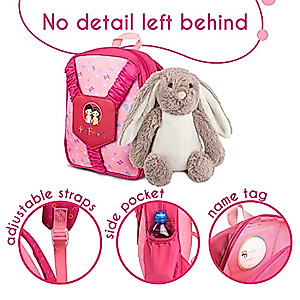 Play Friends Girls Backpacks Ages 4-6 - Medium Size Kids Backpack with Cute Rabbit Plush Toy Great as School Bag, Bookbag, Travel Bag - Birthday Gift for Girls 3 Years Old and Up
