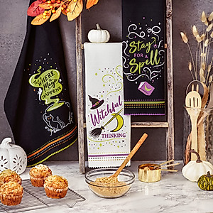 DII Witchful Thinking Collection Halloween Kitchen Décor, Dish Towel Set, 18x28, Stay for a Spell, 3 Piece