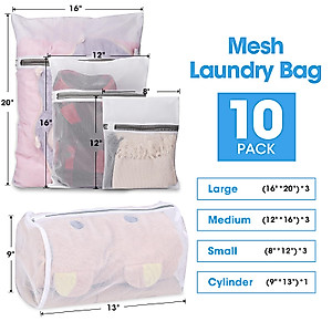 CXYARY 10PCS Mesh Laundry Bags for Delicates, 4 Sizes Laundry Bag Mesh Wash Bags With Premium Zipper, Durable Lingerie Wash Bag, Travel Laundry Bag (3 Large, 3 Medium, 3 Small, 1 Cylinder)