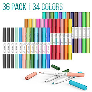 REALIKE Dual Tip Pens for Cricut Maker 3/Maker/Explore 3/Air 2/Air, Dual Tip Marker Pens Set of 36 Pack Fine Point Pen Writing Drawing Accessories for Cricut Machine (0.4 Tip & 1.0 Tip)