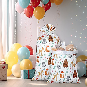 Ctosree 2 Pcs 70" x 40" Large Jumbo Gift Bag for Giant Gifts Woodland Animal Oversize Wrapping Bags with 2 Rolls Ribbons for Birthday Christmas Party(Animal)