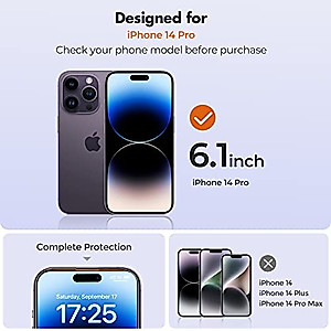 UNBREAKcable 3-Pack Screen Protector for iPhone 14 Pro, Shatterproof Tempered Glass [Easy Installation Frame] [9H Hardness] for iPhone 14 Pro 6.1"