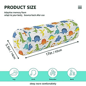 Vnurnrn Cartoon Dinosaurs Neck Support Pillow Round Neck Roll Bolster Cylinder Pillow Cervical Pillows Memory Foam Pillow for Leg Knee Back Head Support for Bedroom Camp Work Women Men