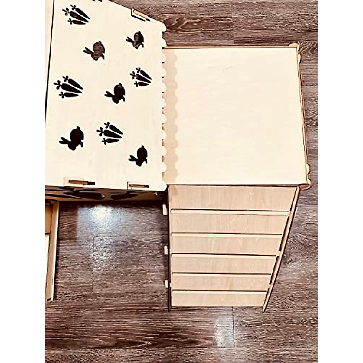 Indoor Bunny Rabbit Castle, Hideout and Wooden House Playset with Ramps, Hay Feeder & Waste Tray