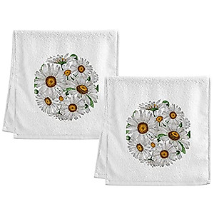 ALAZA Daisy Chamomile Flowers Floral Towels 100% Cotton Hand Towel for Bathroom 16 x 30 inch, Absorbent Soft & Skin-Friendly, 2 Pieces