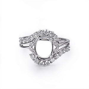 Lanmi Women's Oval 5X7mm 7.5X9.5mm 8X10mm 14K White Yellow Gold Diamond Semi Mount Engagement Wedding Ring Set