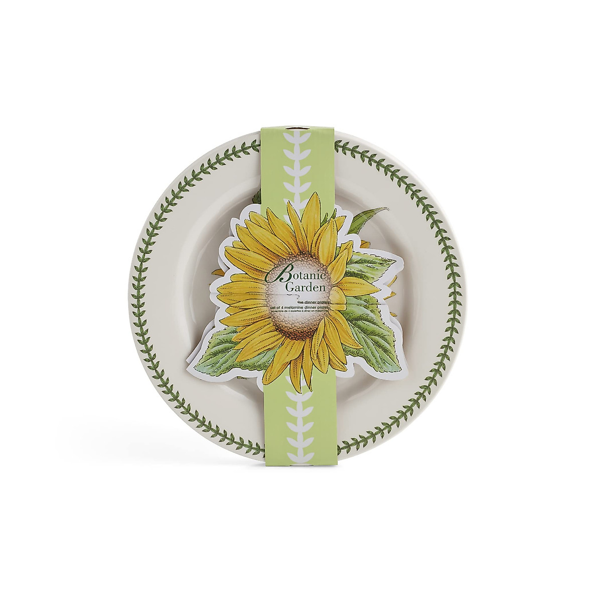Portmeirion Botanic Garden Collection Dinner Plate | Set of 4 Dinner Plates | 11 Inch Plates with Sunflower Motif | Made from Melamine for Indoor and Outdoor use | Dishwasher Safe