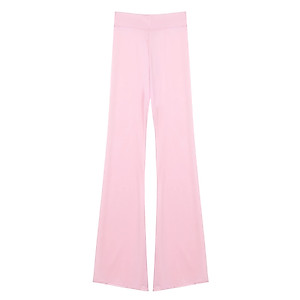 Jhaoyu Women Semi See-Through Zipper Crotch Flare Yoga Pants High Waisted Bootcut Wide Leg Workout Leggings Pink One Size
