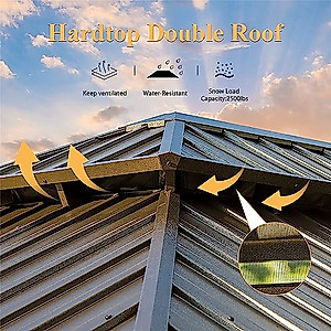 Jaxenor Outdoor Aluminum Frame Canopy - 12'x20' Hardtop Gazebo with Galvanized Steel Double Roof - Brown Pavilion for Patio, Backyard, and Lawn - Includes Curtains and Netting