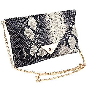 Women Snakeskin Envelope Clutch Bag Crossbody Purses With Chains Evening Party Prom Shoulder Messenger Handbags