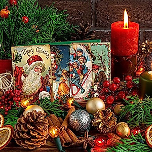 80 Pcs Vintage Christmas Postcards Christmas Postcard 4 x 6 Santa and Christmas Reprint Antique Postcard Set Retro Christmas Cards Blank Christmas Postcards for Friends Relatives, 20 Designs