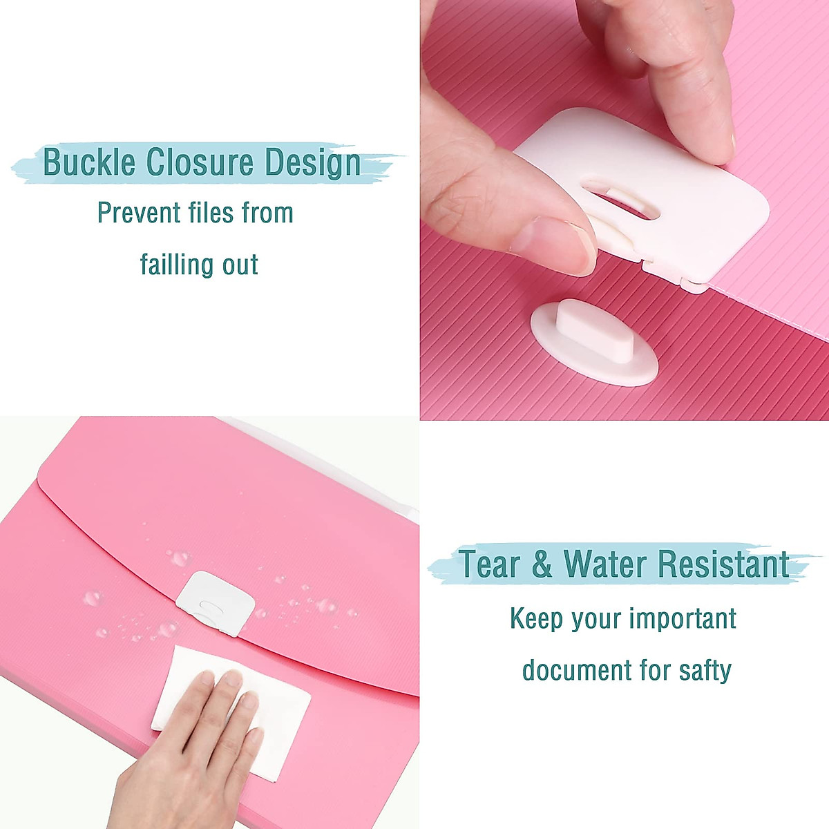 Pink 13 Pocket Expanding File Folder, Accordion File Organizer Letter Size, Document Folder Organizer Expanding File Folder with Handle for School, Office, Home