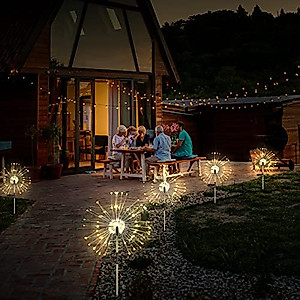 Anordsem Solar Garden Lights 2 Pack, Solar Fireworks Lights DIY Firework Lights,Outdoor Decorative Solar Lights IP65 Waterproof LED,Solar Pathway Lights for Walkway Patio Backyard Party (Warm White)