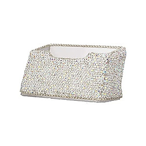 TISHAA Business Card Holder Stand - Bling Name Cards Office Desk Desktop Table Top Organizer Luxury Display Pocket Case Accessories White Crystal Rhinestone Glitter