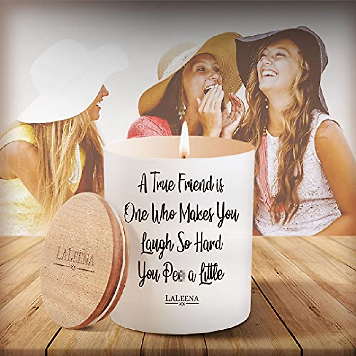 LaLeena Friendship Candle Presents for Friends - Scented Candle - Funny Candles for Home - Birthday Presents for Friends (Large 14 oz) (Laugh So Hard Pee a Little, Vanilla)