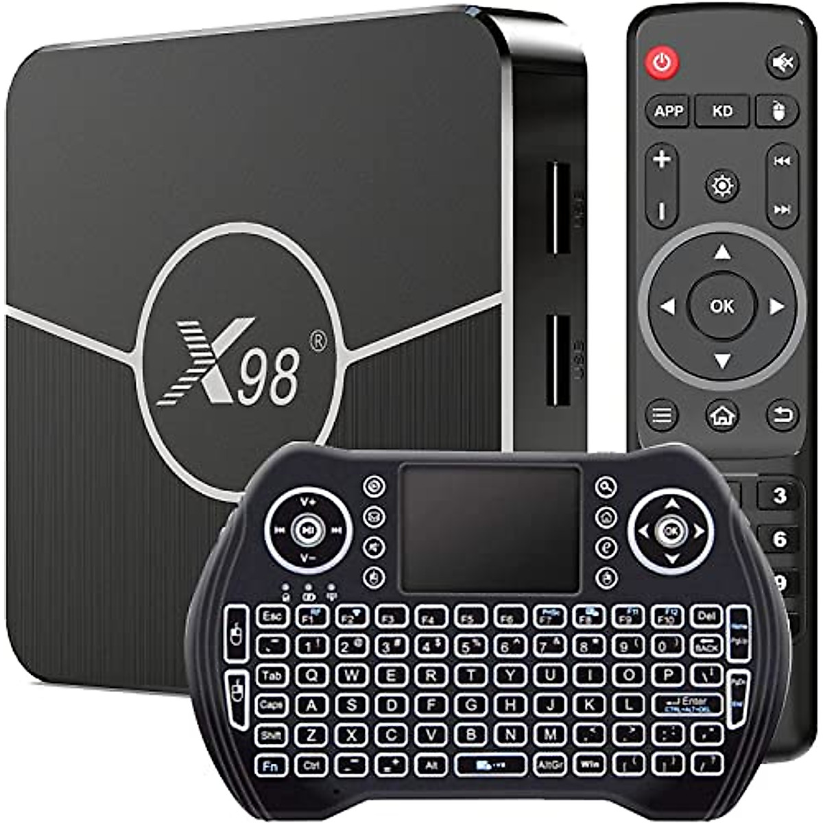 Android TV Box 2022 4GB 64GB Tv Box Android 11.0 Amlogic S905W2 USB 2.0 1080P Ultra HD 4K HDR H.265 AV1 WiFi 2.4G 5GHz BT 5.0 with Wireless Backlit Mini Keyboard