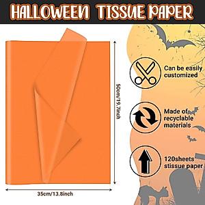 120 Sheets Halloween Tissue Paper for Gift Wrapping, 4 Colors Halloween Wrapping Paper for Gift Bags for Birthday Party Wedding Baby Shower DIY Craft, 20 × 14Inch