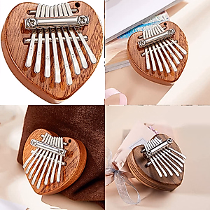 Mini Kalimba Thumb Piano, Solid Wood 8 Keys Finger Piano, Portable Marimba Musical Thumb Piano Accessory Pendant Gift (Wooden Heart)