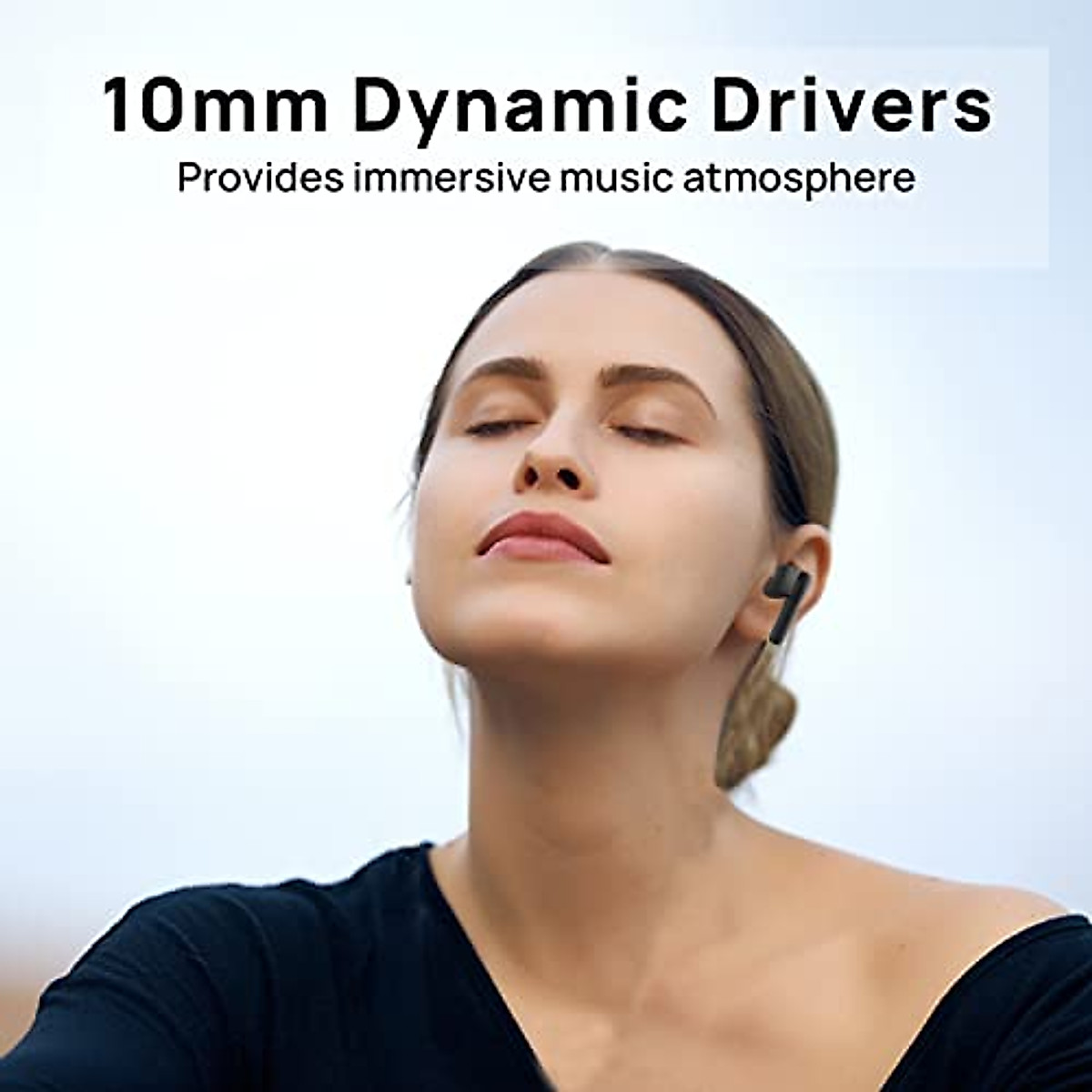 Konnek Stein True Wireless Earbuds, Bluetooth 5.1 Active Noise Cancelling Headphones, Sliding Design Charging Case 500mAh, IPX4 Waterproof, Deep Bass Built-in Mic Call for Business & Sports - Black