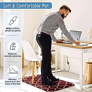 VRINO 0.47 InchThick Kitchen Mats Cushioned Anti Fatigue ， Non-Skid Waterproof Rugs Ergonomic Kitchen Floor Mat ， for Kitchen, Home, Office, Sink, Garage,Red-17.3×71""
