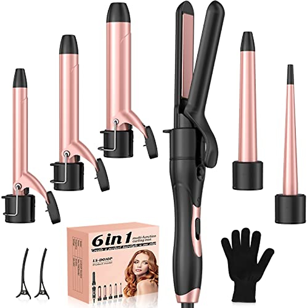Wand Curling Iron Set, SEIPIKOL 6 in 1 Hair Straightener and Curler, 3/4 to 1 1/2 inch Ceramic Barrel Hair Curlers, Auto Off, Dual Voltage Hair Styling Hot Tools, Curling Wave Wand with Flat Iron