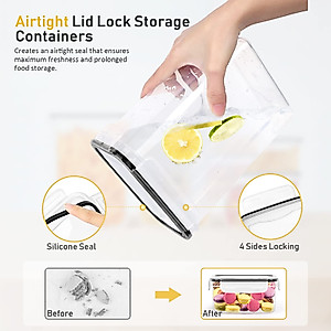 Airtight Food Storage Containers, 24 Pcs Kitchen Pantry Organization and Storage, Large Plastic Cereal Containers with Lids, Containers for Food, Rice, Flour, Cereal, Include Measuring Spoons, Labels