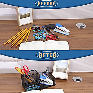 Ludato 2 Pieces Mesh Pen Holder Desk Organizers and Accessories for Desk，3 Compartments Black Pencil Holder for Office Supplies， Gifts for Colleague