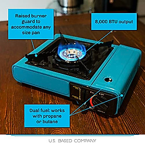 Lot45 Portable Camping Stove Propane or Butane 8000 BTU - 1 Single Burner Camping Stove with Carrying Case - Gas Cooking Tabletop Propane and Butane Dual Fuel Portable Stove for Indoor or Outdoor Use