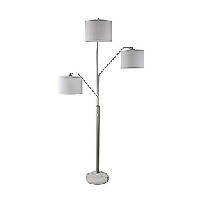 SH Lighting 83.5" Arc Tree Floor Lamp - Featrue 3 Hanging White Drum Fabric Shade with Adjustable Swing Arm and Marable Base - Great for Living Rooms, Bedrooms, or Arching Over Couches - 6949SN