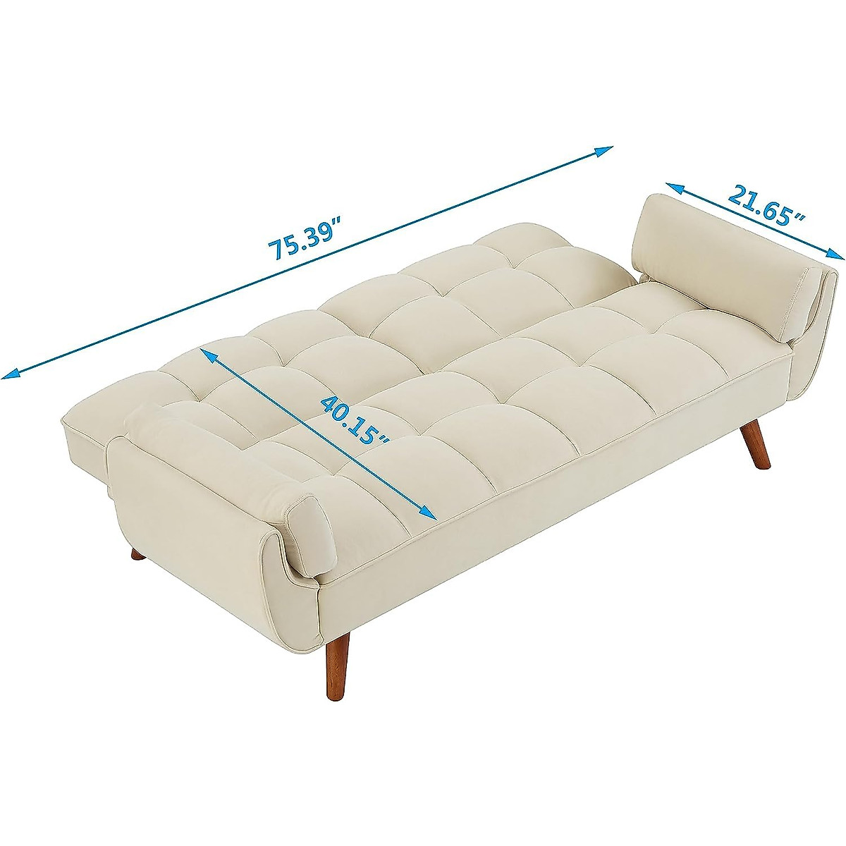 Modern Convertible Tufted Futon Sofa Bed Split Adjustable Backrest Loveseat Sofabed W/Removable Padded Armrests and Wood Legs for Living Space/Guest Room