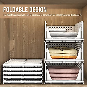 Pinkpum Stackable Plastic Storage Basket-Foldable Closet Organizers and Storage Bins 4 Pack-Drawer Shelf Storage Container for Wardrobe Cupboard Kitchen Bathroom Office 4L