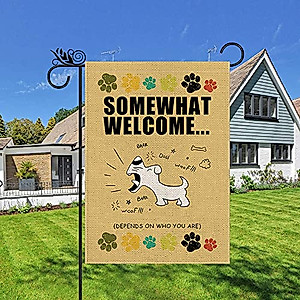 Funny Dog Garden Flag Somewhat Welcome Vertical Double Sided Farmhouse Outdoor Yard Decoration 12.5 x 18 Inch