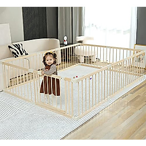 Conababy Baby Playpen Play Fence Gate Play Pen Wood Large,Playpens for Babies and Toddlers Kids Indoor,Baby Play Yards Gym Area,Baby Day Care Play Pin(180x240CM)…