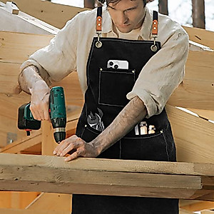 NLUS Chef Apron for Men, Heavy Duty Cotton Canvas Apron Cross Back Apron with Adjustable Straps and Large Pockets