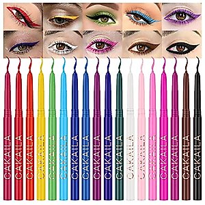 evpct 18 Colors Colored Retractable Matte Gel Eyeliners Eye liners Pencils Pen Set Multicolor for women, Red White Blue Silver Purple Pink Rainbow Waterproof Colorful Eyeliner Liner Color Pencil Set