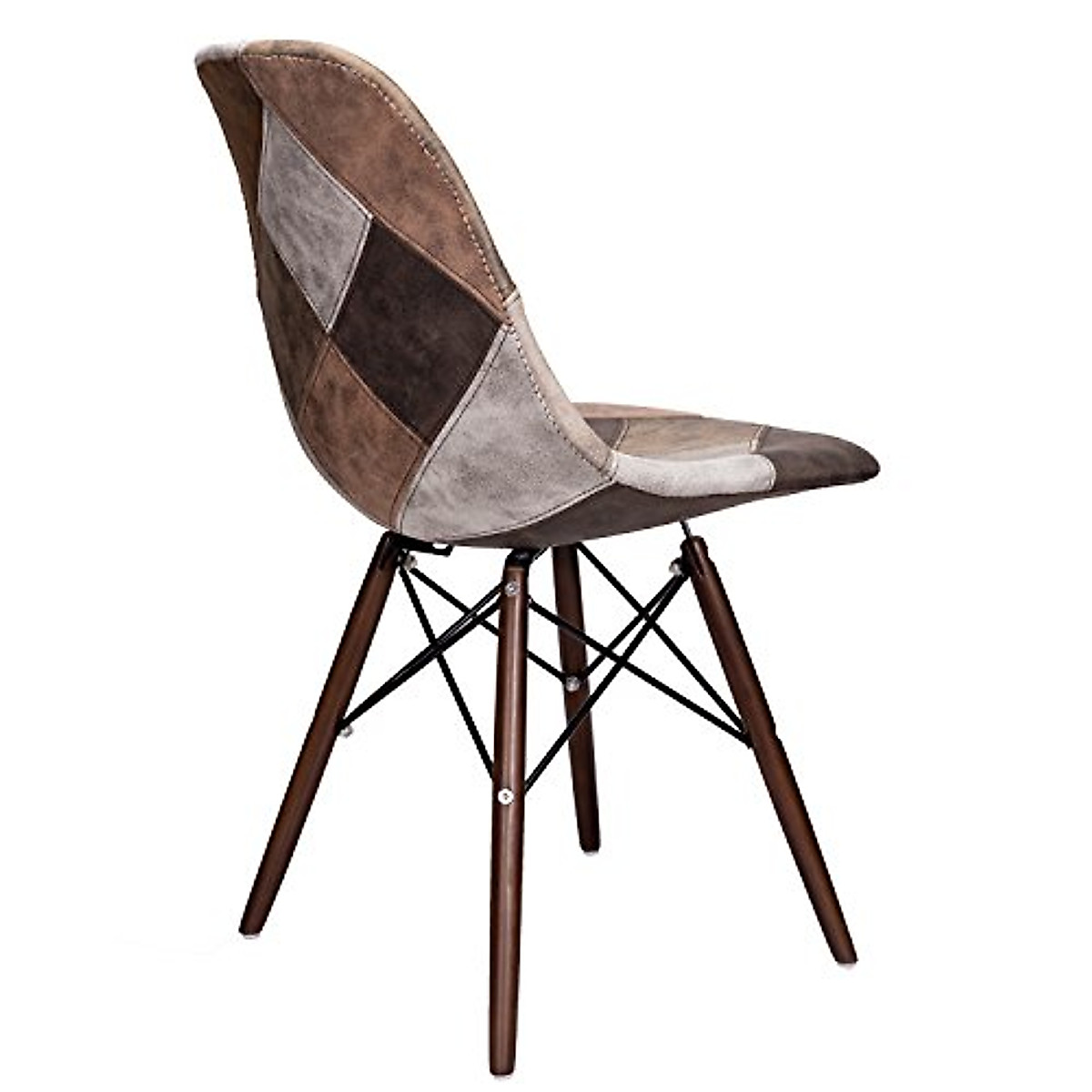 COZYBLOCK Mooku Brown Patchwork Leatherette Fabric Upholstered DSW Dining Side Accent Chair with Dark Walnut Leg…