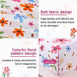 Cozyholy Twin Sheets Set Colorful Floral Bed Sheets Set Girls Cute Soft Microfiber Cooling Sheets 3 Pieces Kids Twin Size Bed Set Wrinkle Free, 15 inch Deep Pocket Fitted Sheet, Flat Sheet, Pillowcase