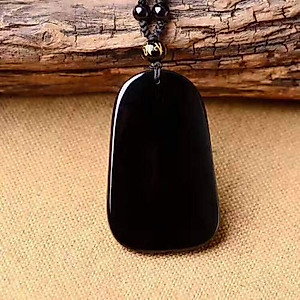 Natural black obsidian Amulet dragon head fish koi pendant bead necklace with bead chain for women or men (fish)