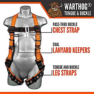 Malta Dynamics Warthog Safety Harness Fall Protection with Tongue Buckle Legs, Full Body Harness for Construction - OSHA/ANSI Compliant, (3XL)
